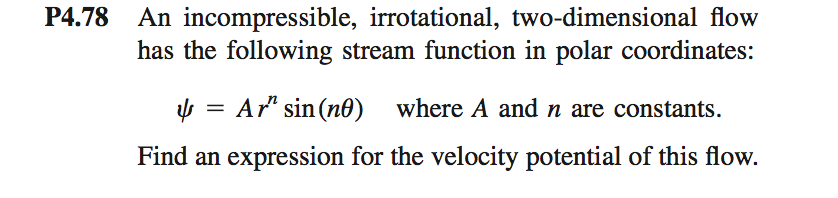 Solved P4.78 An incompressible, irrotational, | Chegg.com