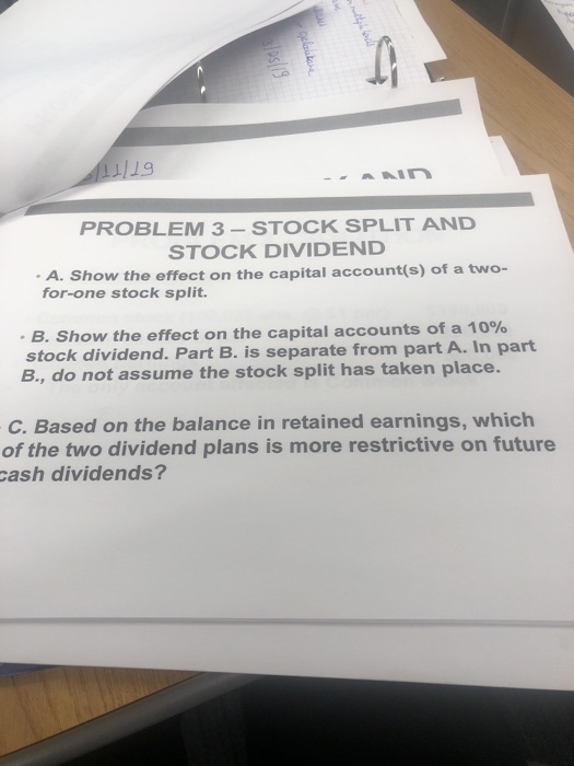 Solved PROBLEM 3-STOCK SPLIT AND STOCK DIVIDEND A. Show the | Chegg.com
