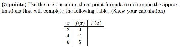 Solved (5 points) Use the most accurate three-point formula | Chegg.com