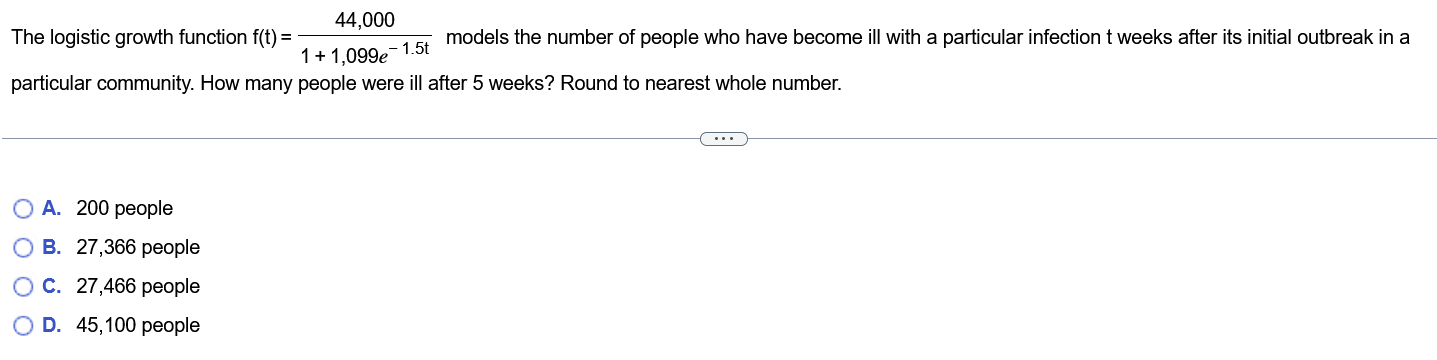 Solved The logistic growth function f(t)=44,0001+1,099e-1.5t | Chegg.com