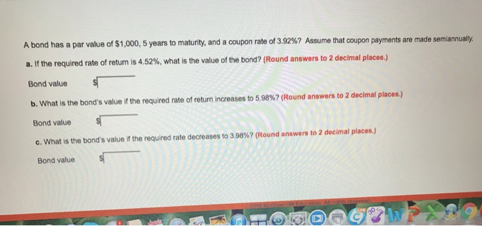 Solved A bond has a par value of $1,000, 5 years to | Chegg.com