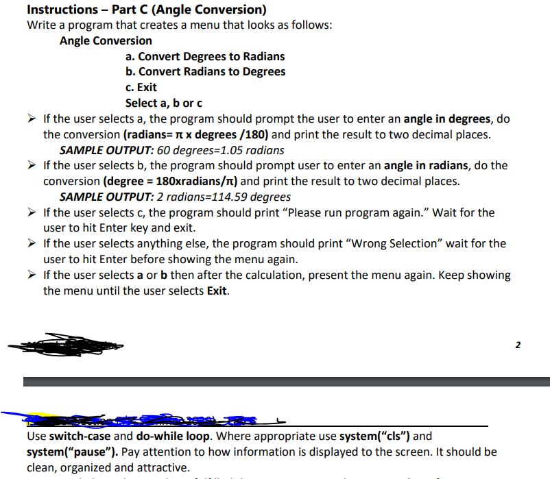 Solved Instructions - Part C (Angle Conversion) Write a | Chegg.com