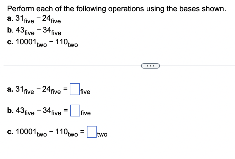Solved Perform each of the following operations using the | Chegg.com