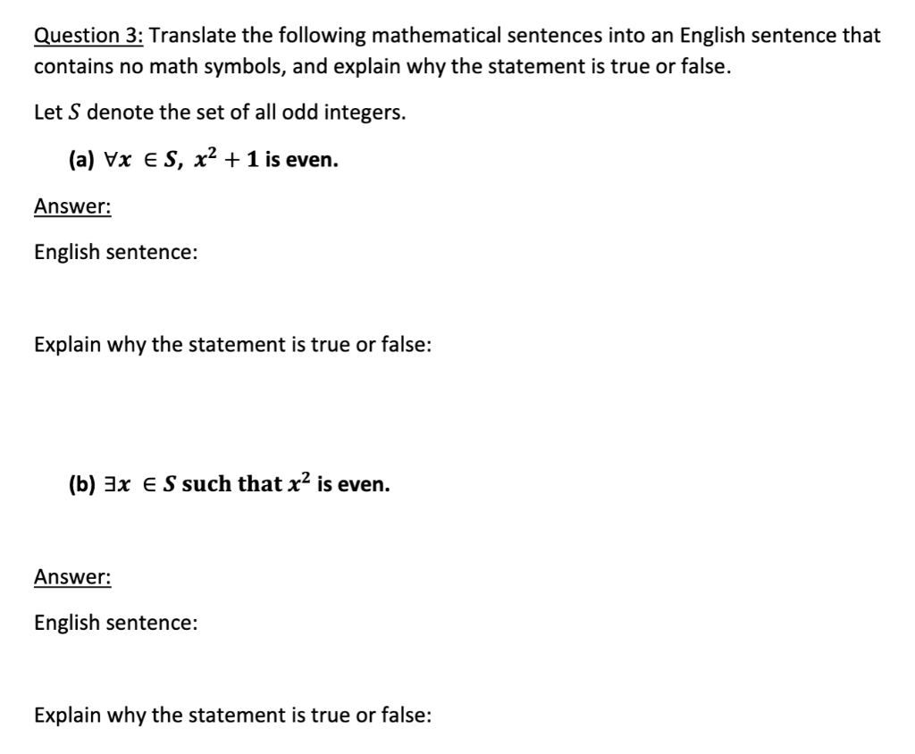 Solved Question 3: Translate the following mathematical | Chegg.com