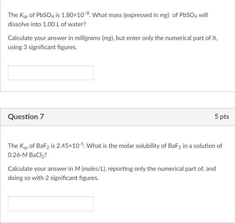 Solved The Ksp of PbSO4 is 1.80x10-8. What mass (expressed | Chegg.com