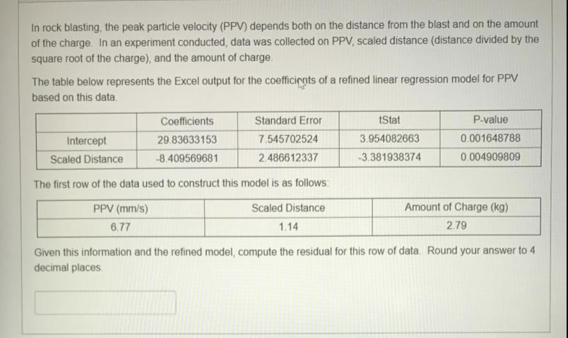 Solved In rock blasting, the peak particle velocity (PPV) | Chegg.com
