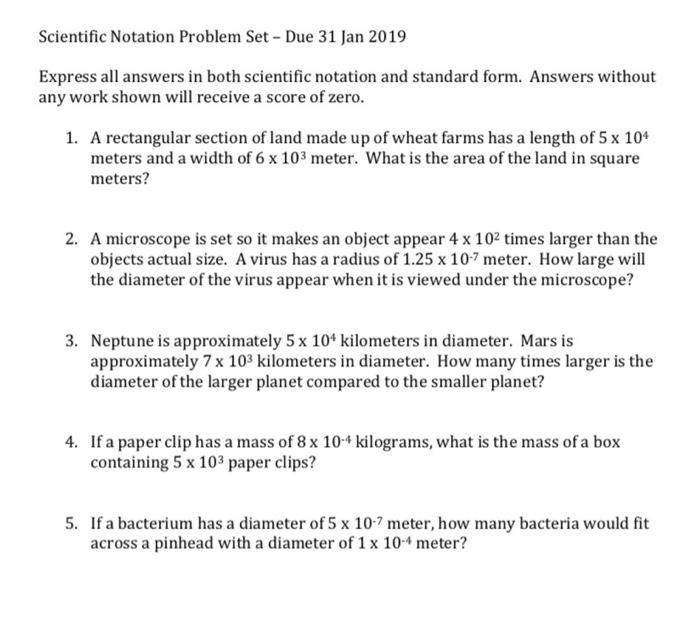 Solved Scientific Notation Problem Set- Due 31 Jan 2019 | Chegg.com
