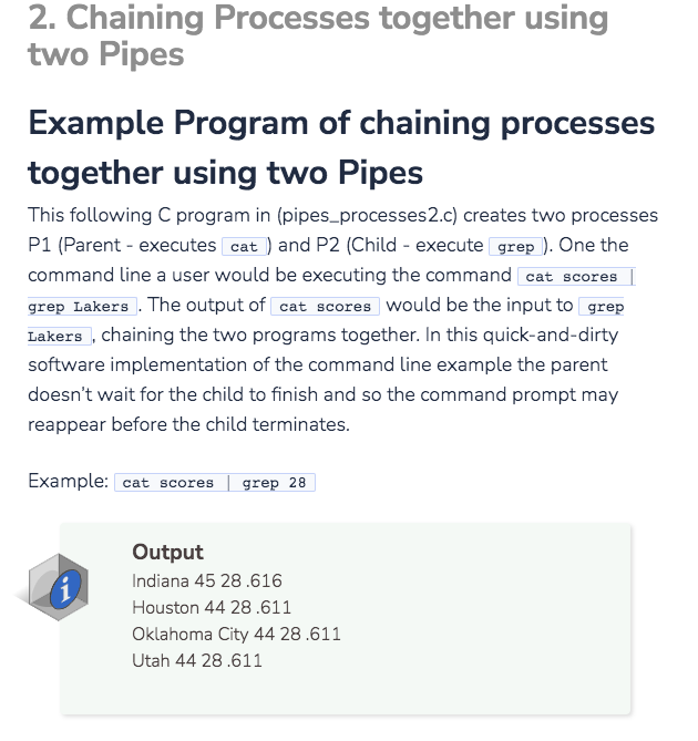 Solved 2. Chaining Processes together using two Pipes | Chegg.com