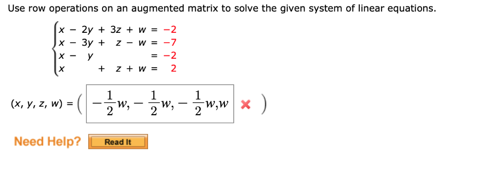 Solved Use row operations on an augmented matrix to solve | Chegg.com