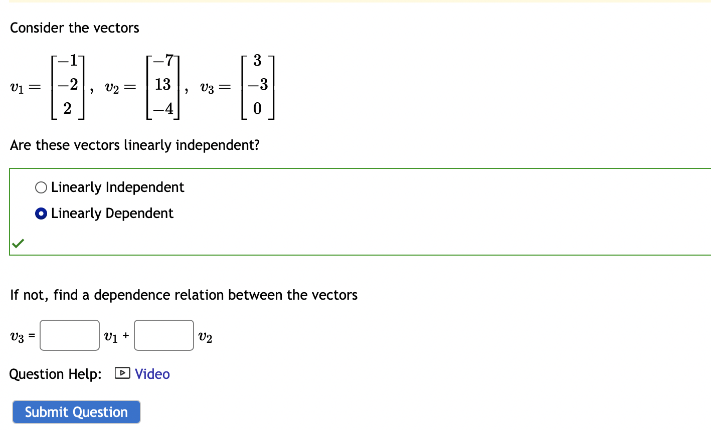 Solved Consider the vectors | Chegg.com
