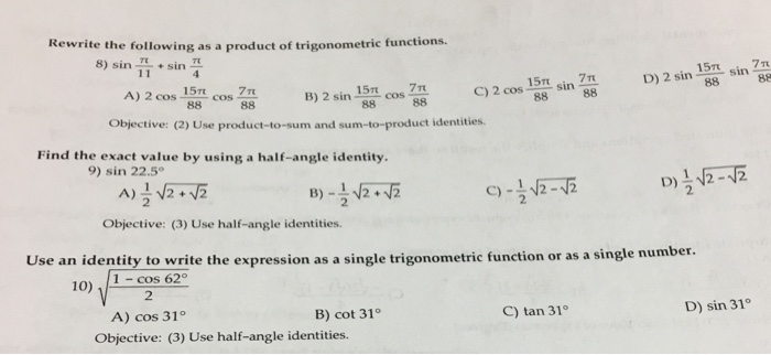 Solved Rewrite the following as a product of trigonometric | Chegg.com