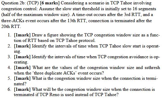 Solved Question 2b: (TCP) [6 ﻿marks] ﻿Considering a scenario | Chegg.com