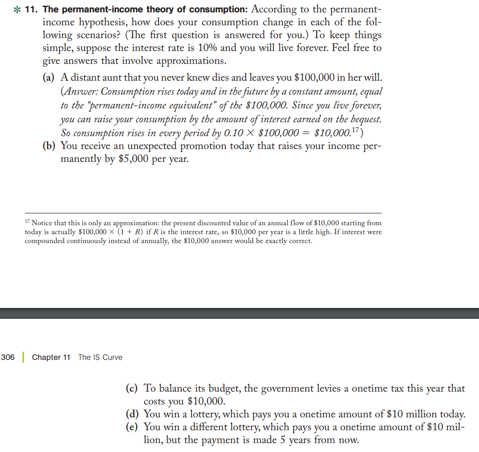 Solved 11. The permanent-income theory of consumption: | Chegg.com