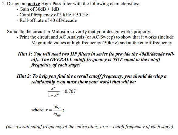2. Design an active High-Pass filter with the | Chegg.com
