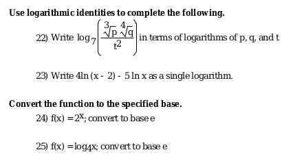 Use logarithmic identities to complete the following | Chegg.com
