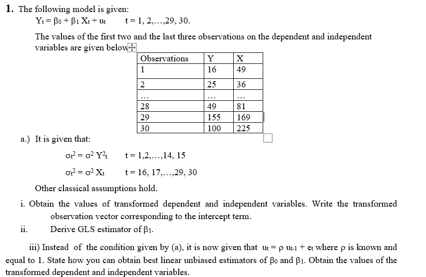The following model is | Chegg.com