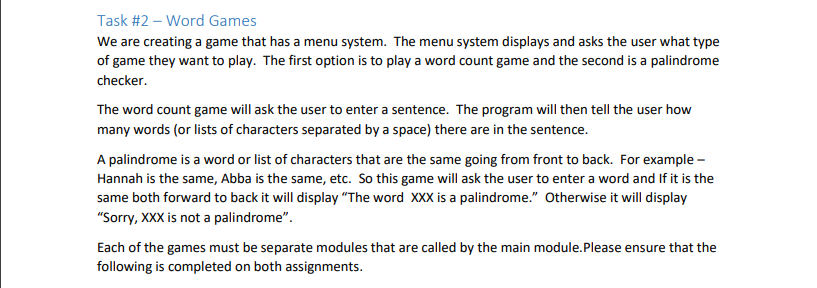 Solved Task #2 - Word Games We are creating a game that has | Chegg.com