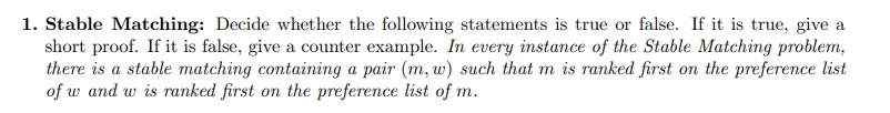 Solved 1. Stable Matching: Decide whether the following | Chegg.com