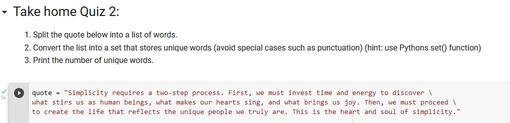 Solved Take home Quiz 2: 1. Split the quote below into a | Chegg.com