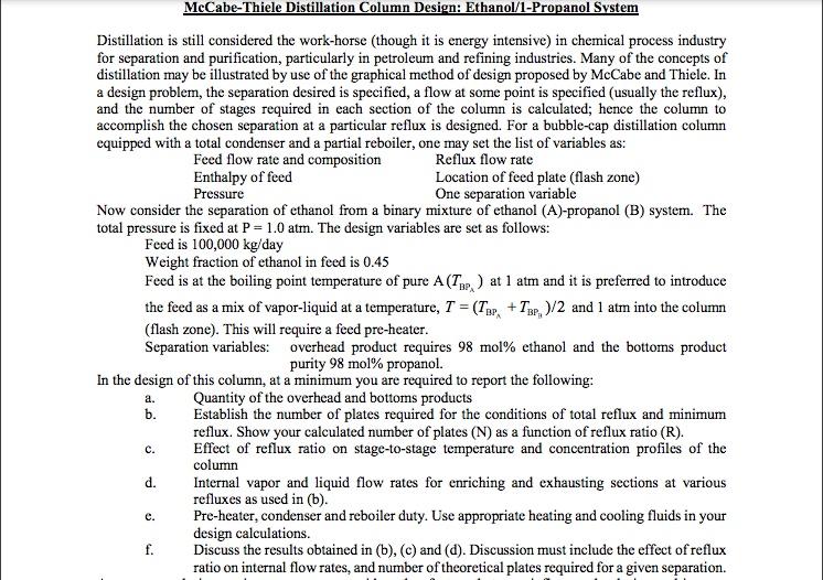 Solved McCabe-Thiele Distillation Column Design: | Chegg.com