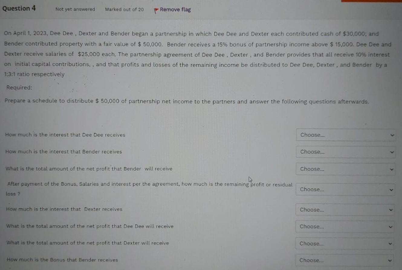 On April 1, 2023, Dee Dee, Dexter and Bender began a | Chegg.com