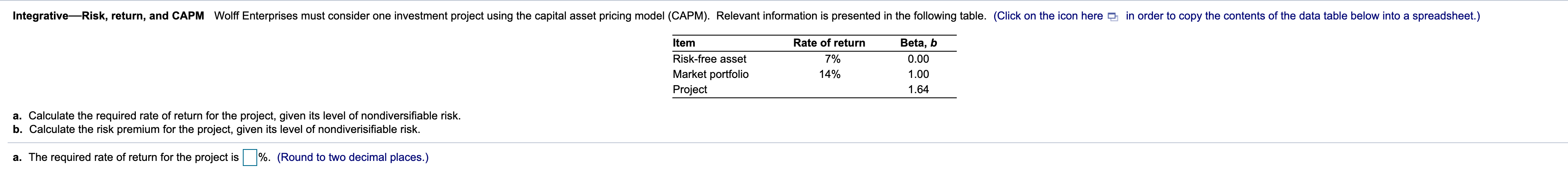 Solved Integrative—Risk, return, and CAPM Wolff Enterprises | Chegg.com