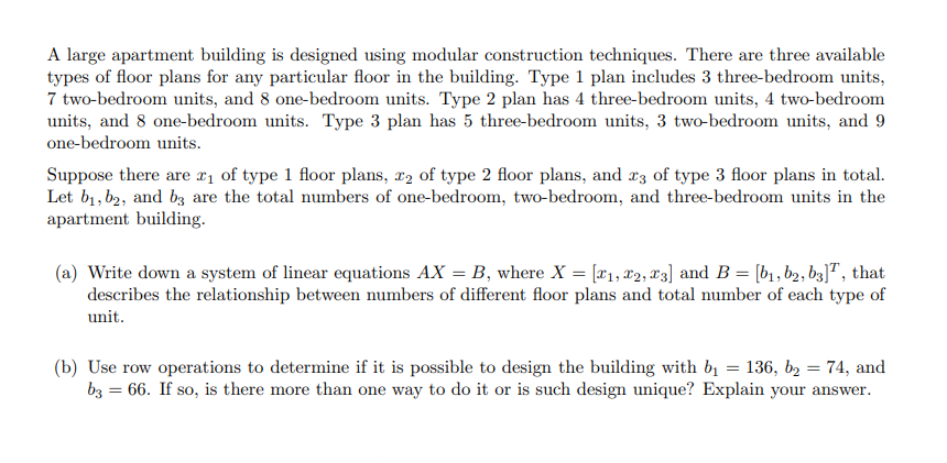 Solved A large apartment building is ﻿designed using modular | Chegg.com