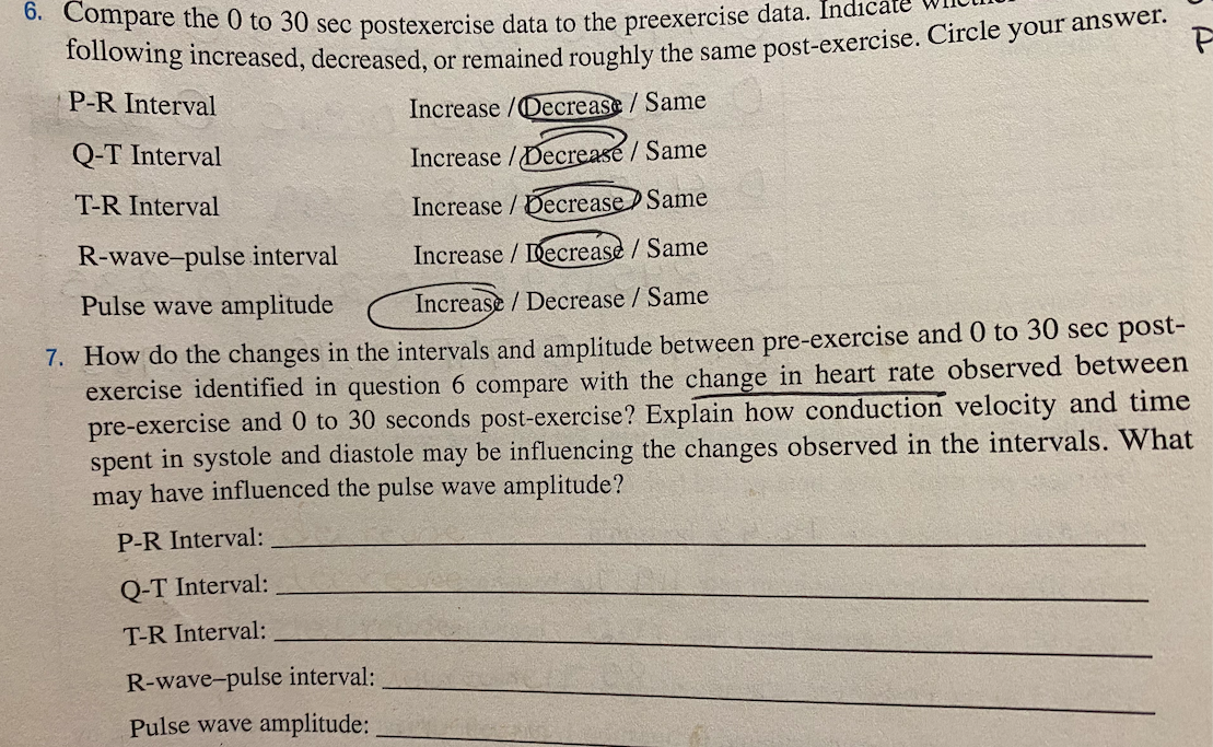 Solved P-R Interval 6. Compare the 0 to 30 sec postexercise | Chegg.com