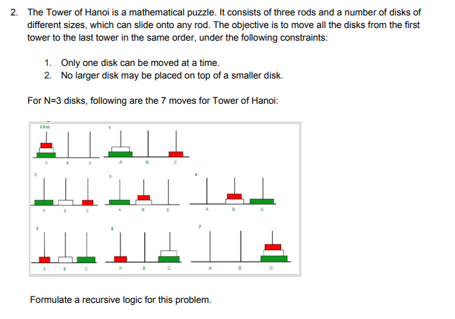 Solved 2. The Tower of Hanoi is a mathematical puzzle. It | Chegg.com