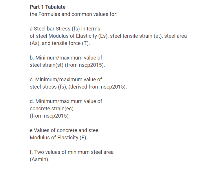Solved Part 1 Tabulate the Formulas and common values for: a | Chegg.com