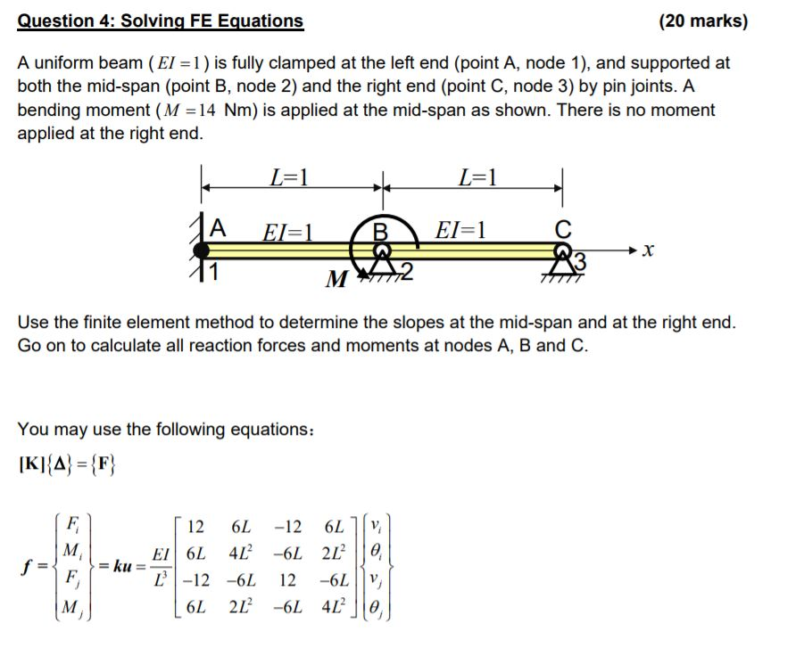 Solved Question 4: Solving FE Equations (20 marks) A uniform | Chegg.com