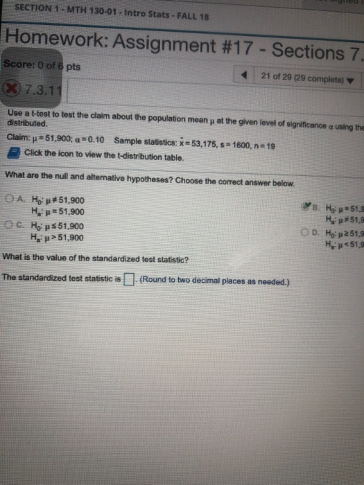 Solved SECTION 1- MTH 130-01- Intro Stats- FALL 18 Homework: | Chegg.com