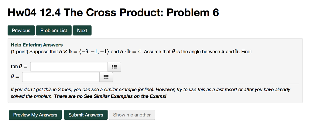 Solved Hw04 12.4 The Cross Product: Problem 6 Previous | Chegg.com
