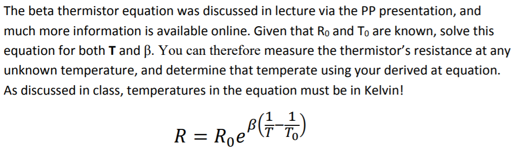 Solved The beta thermistor equation was discussed in lecture | Chegg.com