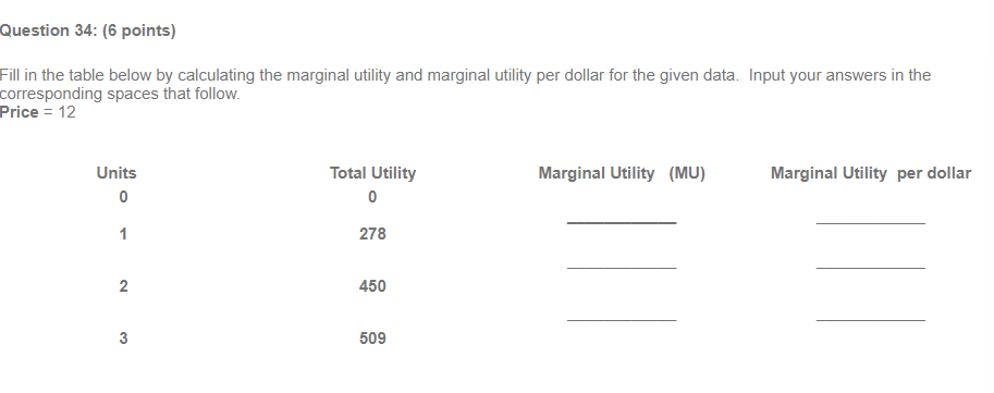Solved Fill in the table below by calculating the marginal | Chegg.com