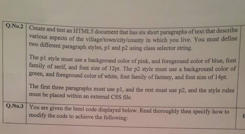 Solved Q.No.2 Create and test an HTML5 document that has six | Chegg.com
