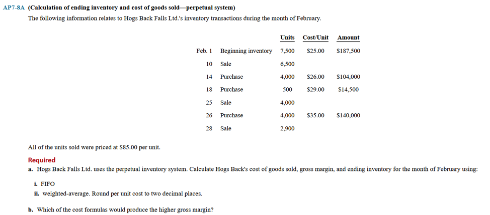 Solved AP7-8A (Calculation of ending inventory and cost of | Chegg.com