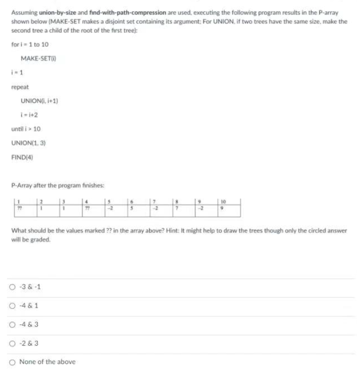 Solved Assuming union-by-size and find-with-path-compression | Chegg.com