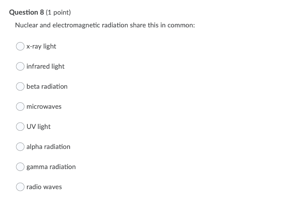 Solved Question 8 (1 point) Nuclear and electromagnetic | Chegg.com