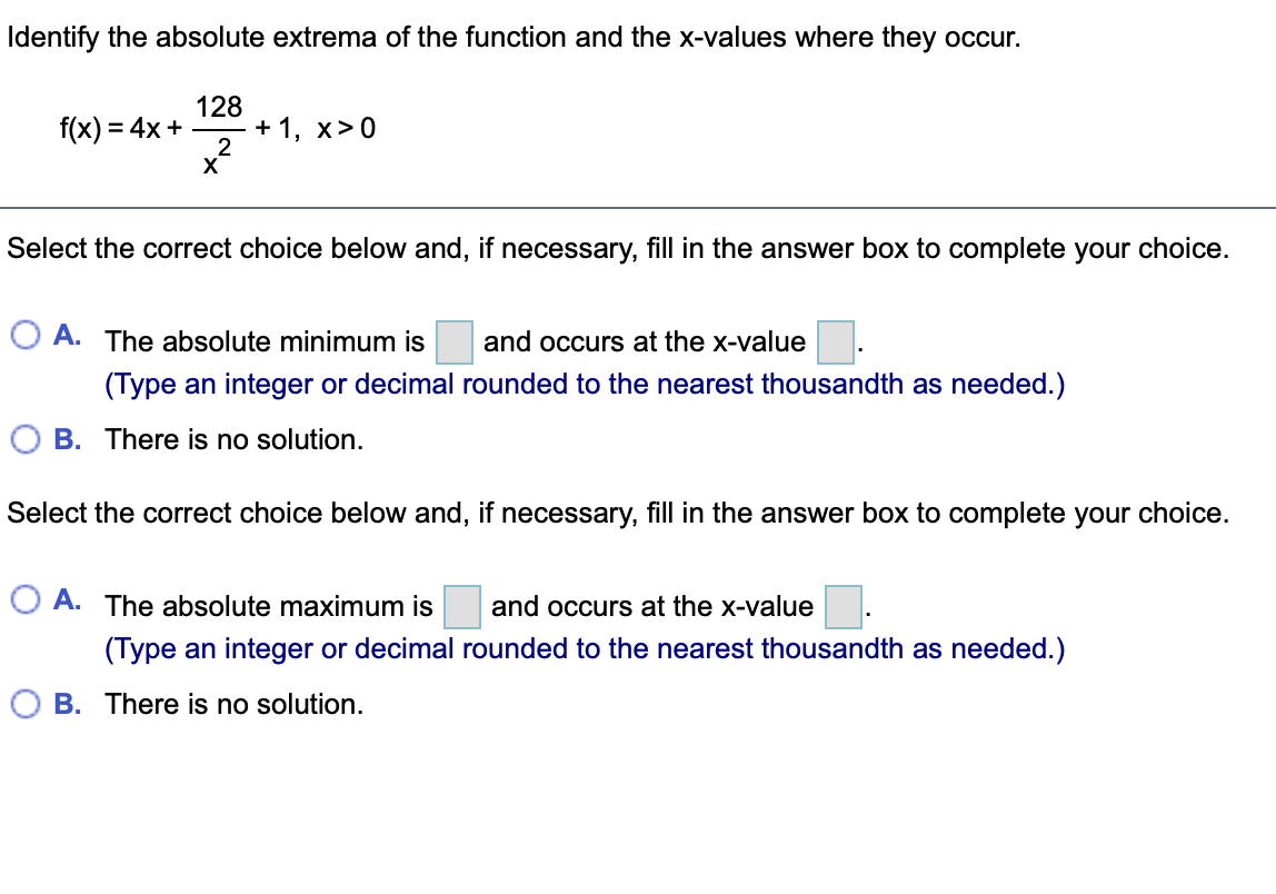 Solved Identify the absolute extrema of the function and the | Chegg.com