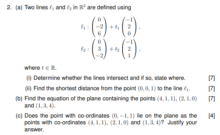 Solved 2. (a) Two lines ℓ1 and ℓ2 in R3 are defined using | Chegg.com