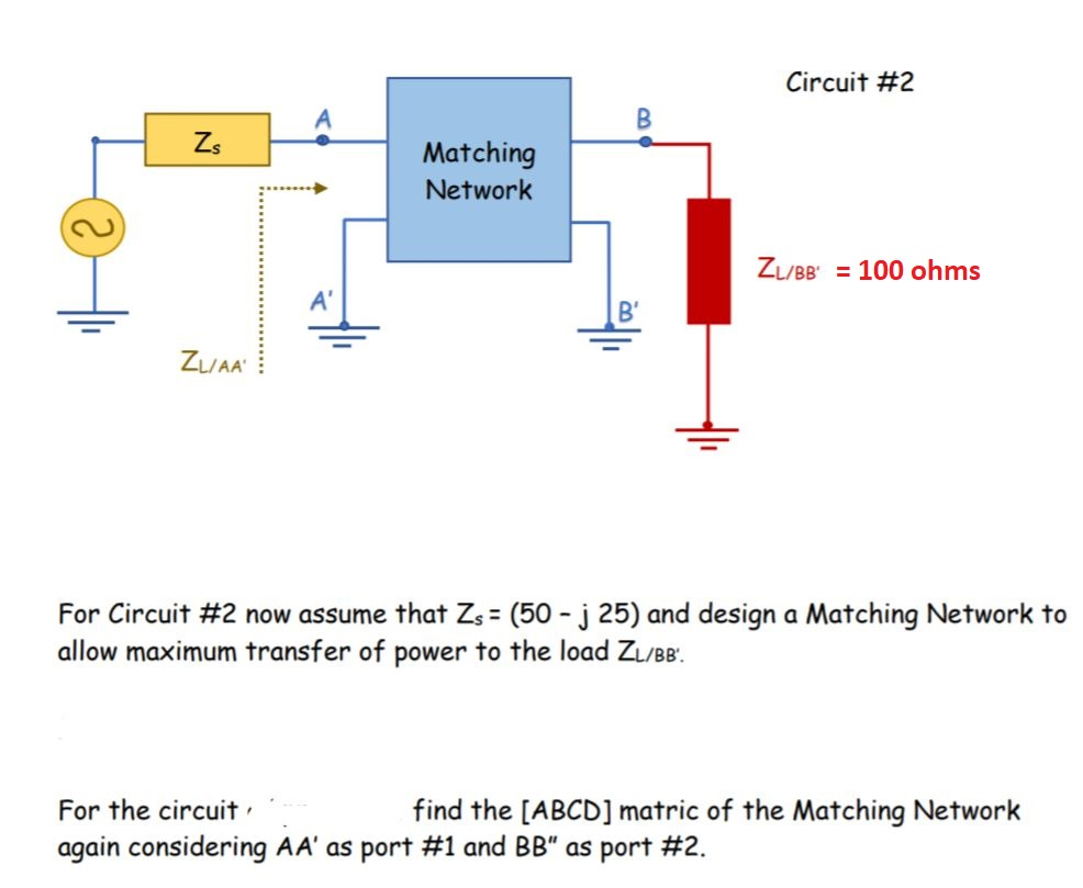 Circuit #2 B ZS Matching Network ZL/BB = 100 ohms | Chegg.com