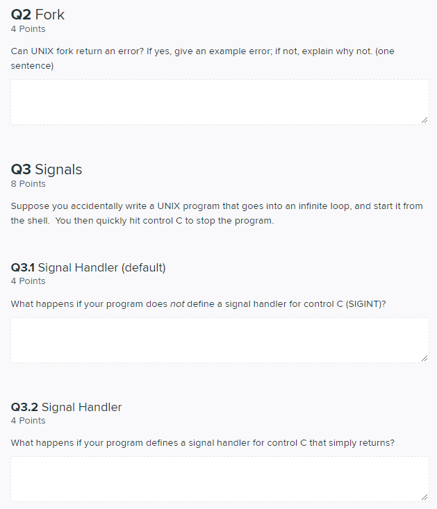Solved Q2 Fork 4 Points Can Unix Fork Return An Error If