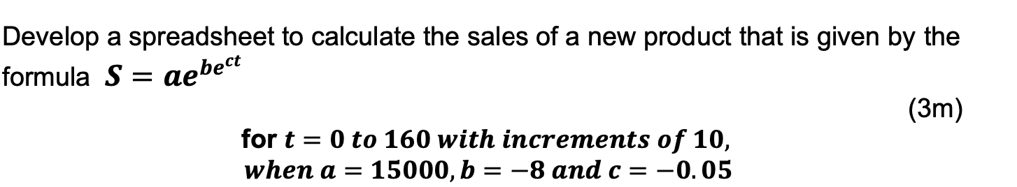 Solved Develop a spreadsheet to calculate the sales of a new | Chegg.com