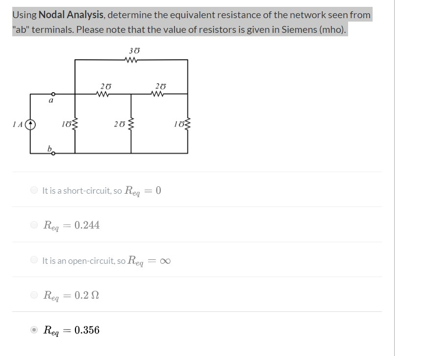 Solved Using Nodal Analysis, determine the equivalent | Chegg.com