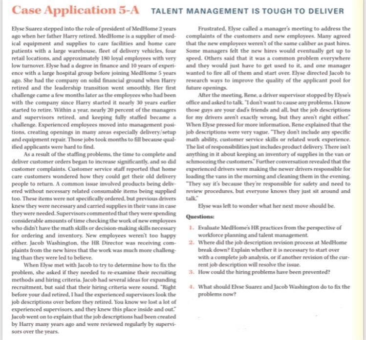 Solved Case Application 5-A TALENT MANAGEMENT IS TOUGH TO | Chegg.com