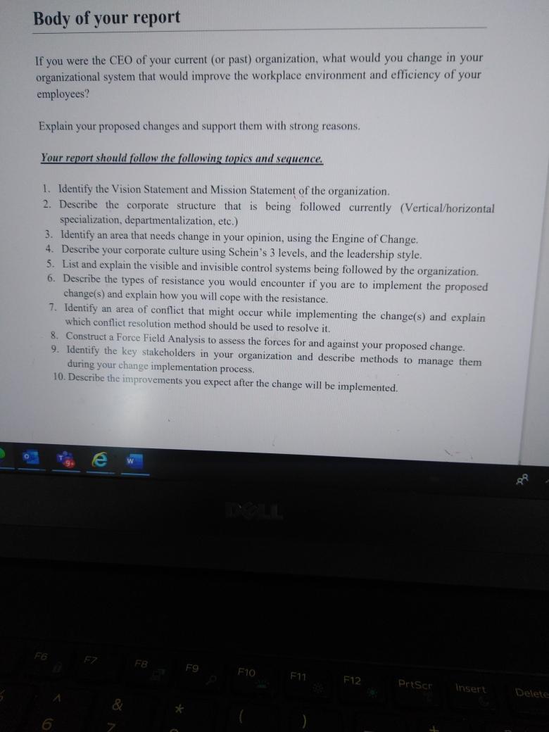 Solved Body of your report If you were the CEO of your | Chegg.com