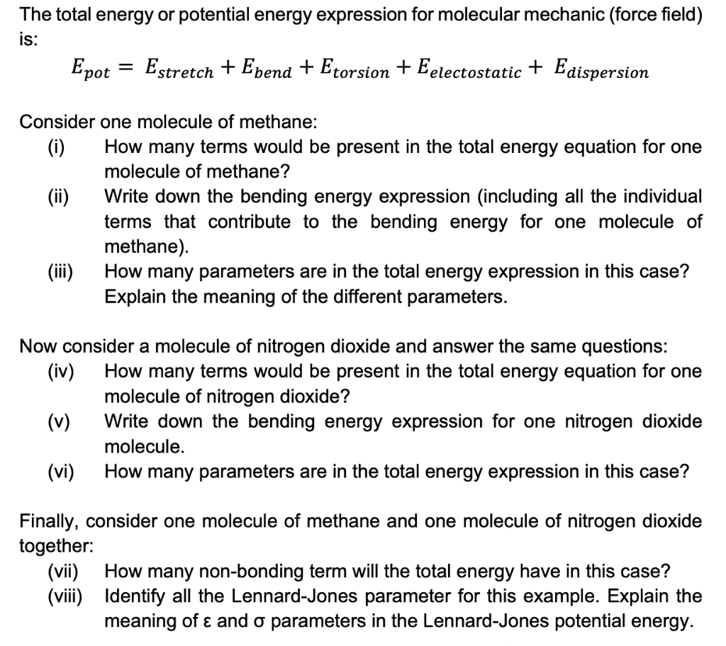 Solved The total energy or potential energy expression for | Chegg.com