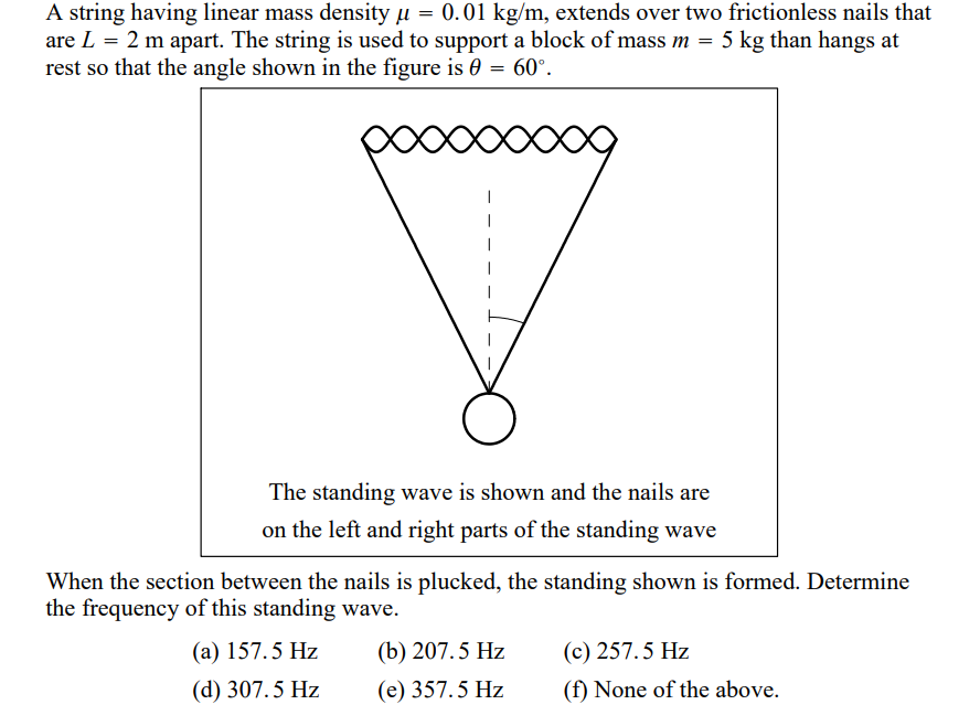 Solved A string having linear mass density u = 0.01 kg/m, | Chegg.com