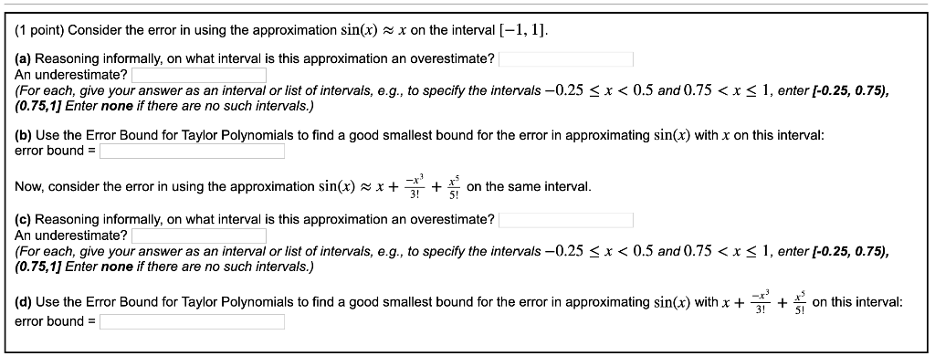 Solved (1 point) Consider the error in using the | Chegg.com